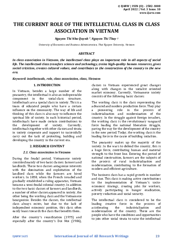 (PDF) THE CURRENT ROLE OF THE INTELLECTUAL CLASS IN CLASS ASSOCIATION ...