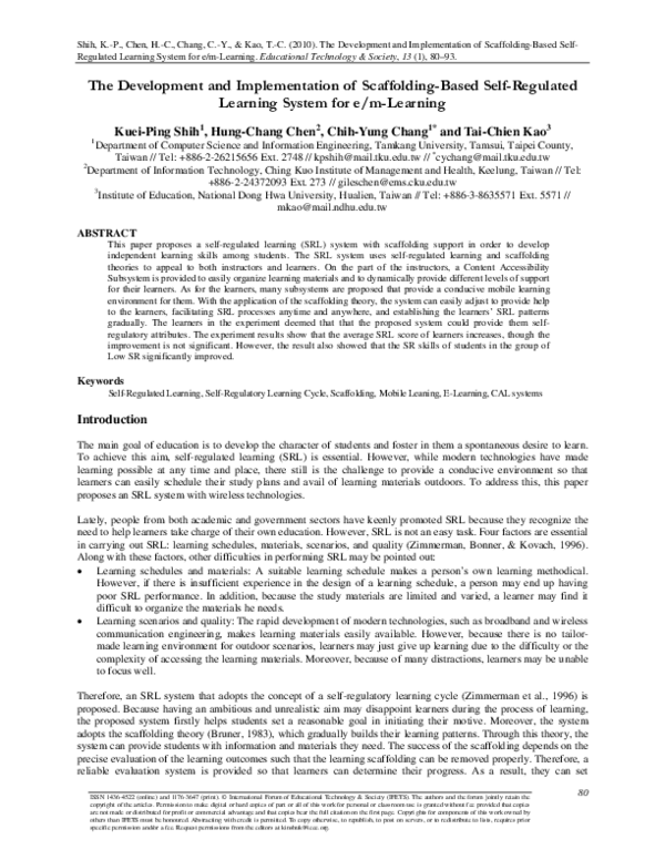 (PDF) The development and implementation of scaffolding-based self-regulated learning system for ...
