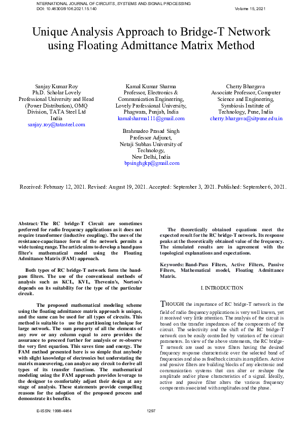(PDF) Unique Analysis Approach to Bridge-T Network using Floating ...