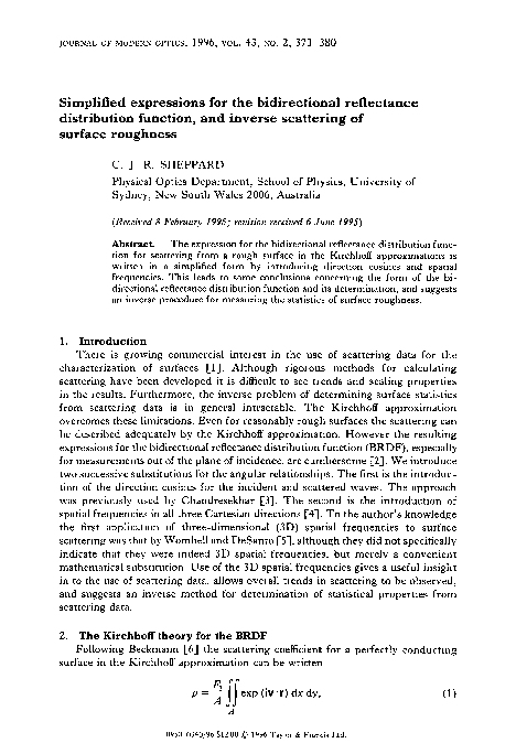 (PDF) Simplified expressions for the bidirectional reflectance distribution function, and ...