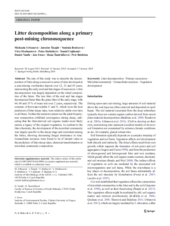 (PDF) Litter decomposition along a primary post-mining chronosequence ...