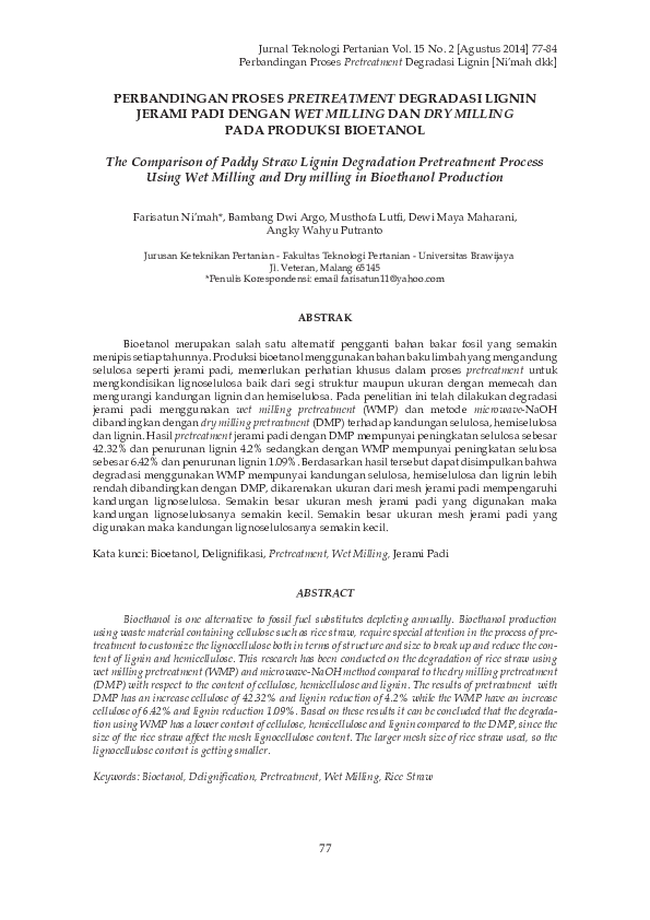 The Comparison of Paddy Straw Lignin Degradation Pretreatment Process ...