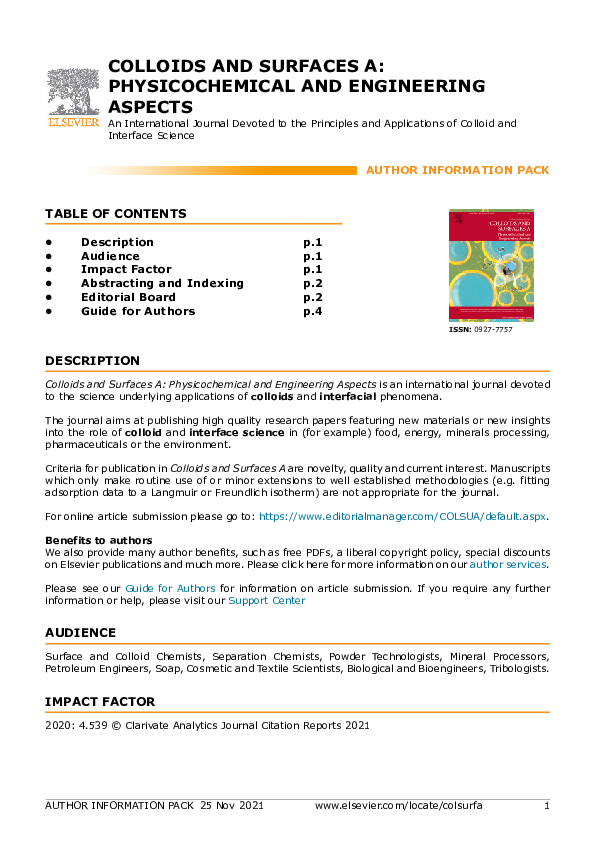 (PDF) Colloids and Surfaces A: Physicochemical and Engineering Aspects