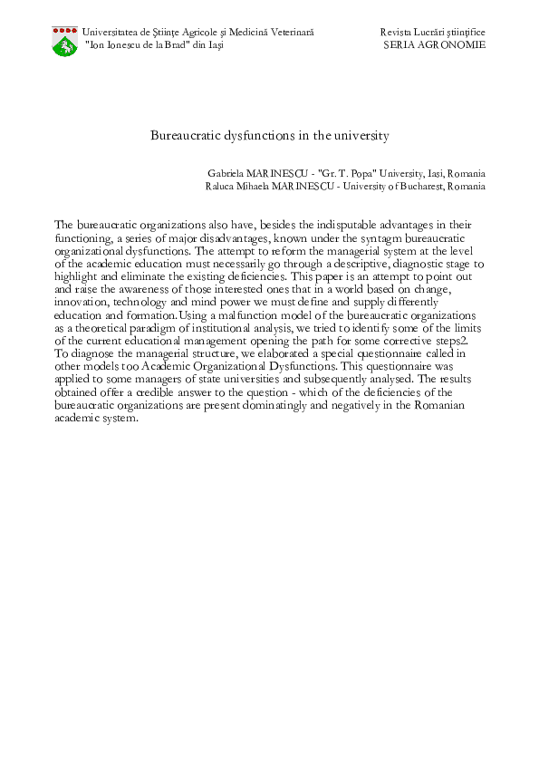 (PDF) Bureaucratic Dysfunctions in the University
