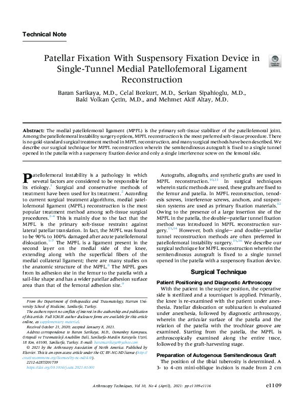 (PDF) Patellar Fixation With Suspensory Fixation Device in Single ...