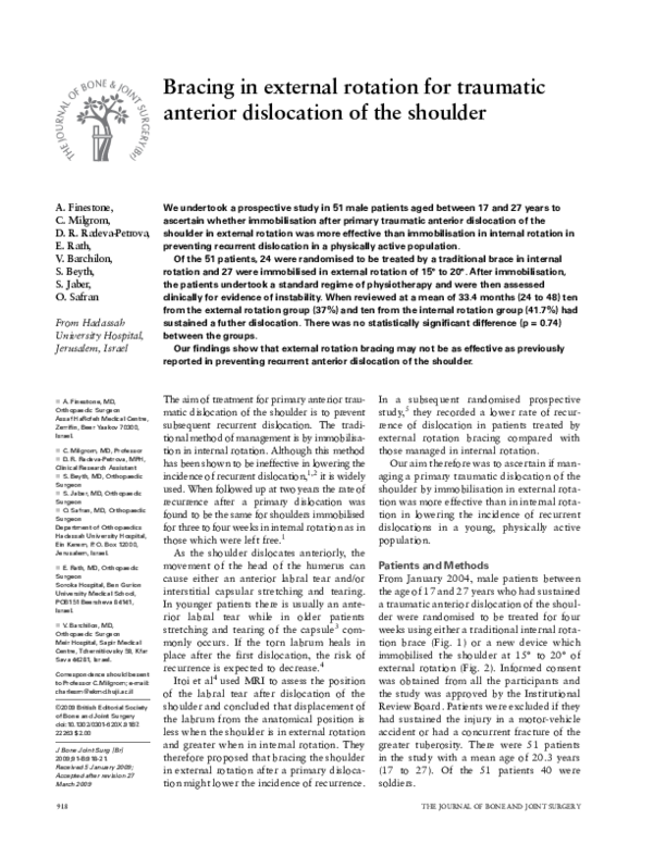 (PDF) Bracing in external rotation for traumatic anterior dislocation ...