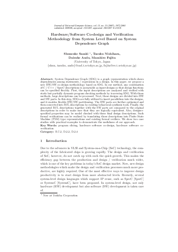 (PDF) Hardware/Software Co-design and Verification Methodology from ...