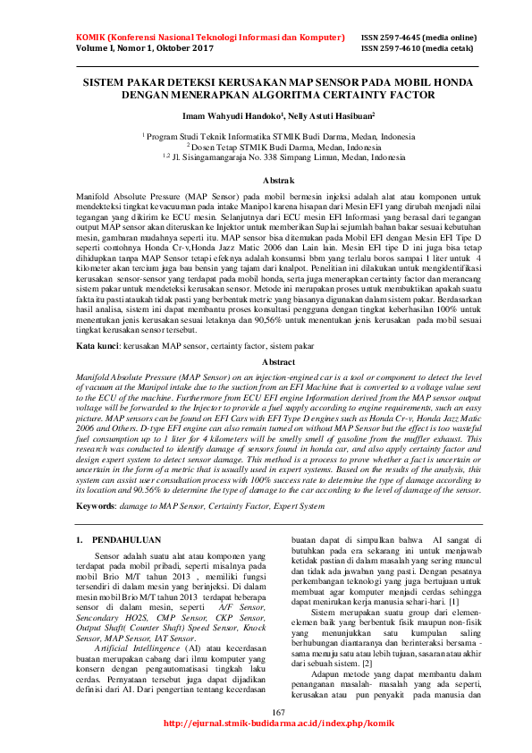(PDF) Sistem Pakar Deteksi Kerusakan Map Sensor Pada Mobil Honda Dengan ...
