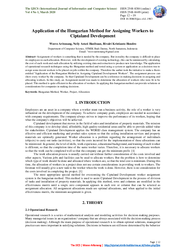 (PDF) Application of the Hungarian Method for Assigning Workers to ...