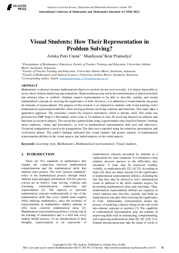(PDF) Visual Students: How Their Representation in Problem Solving?