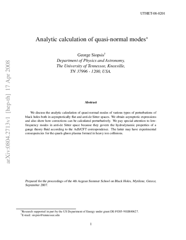 (PDF) Analytic calculation of quasi-normal modes