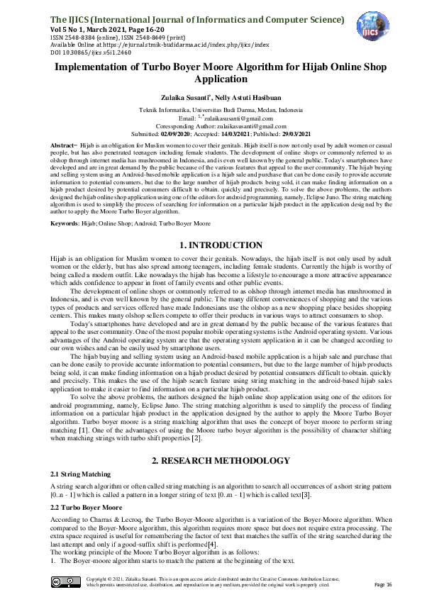(PDF) Implementation of Turbo Boyer Moore Algorithm for Hijab Online Shop Application