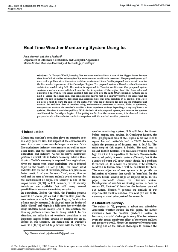 (PDF) Real Time Weather Monitoring System Using Iot