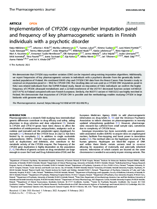 (PDF) CYP2D6 CNV Imputation and Variants in Finland