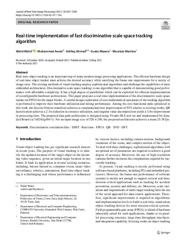 Pdf Real Time Implementation Of Fast Discriminative Scale Space Tracking Algorithm