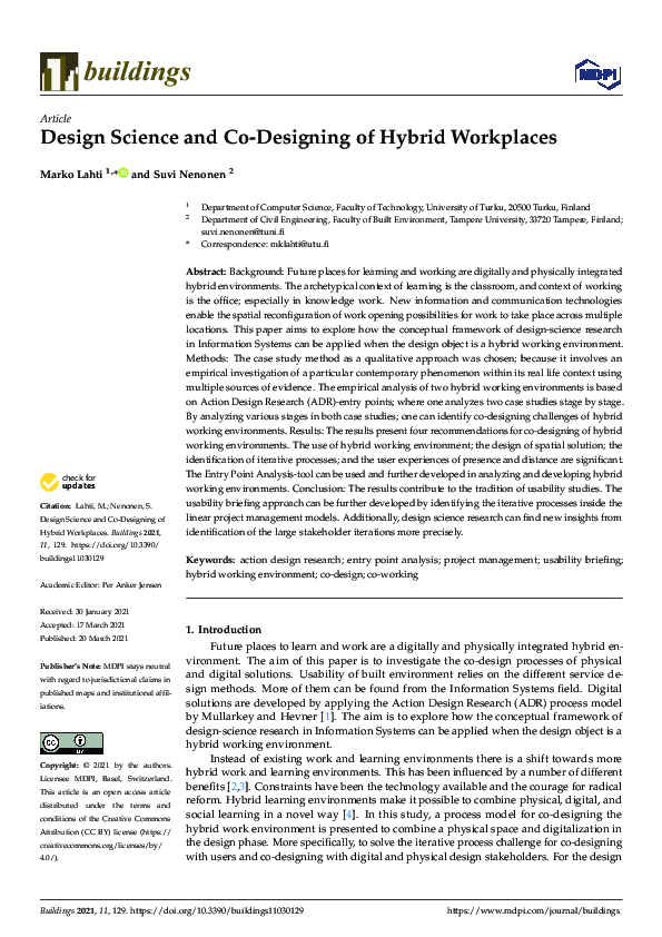 (PDF) Design Science and Co-Designing of Hybrid Workplaces
