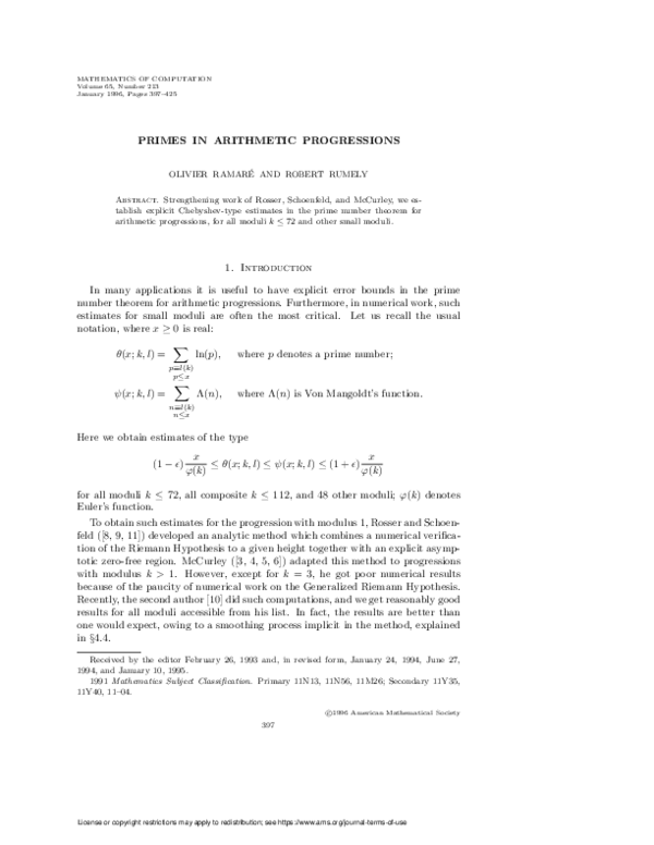 Pdf Primes In Arithmetic Progressions