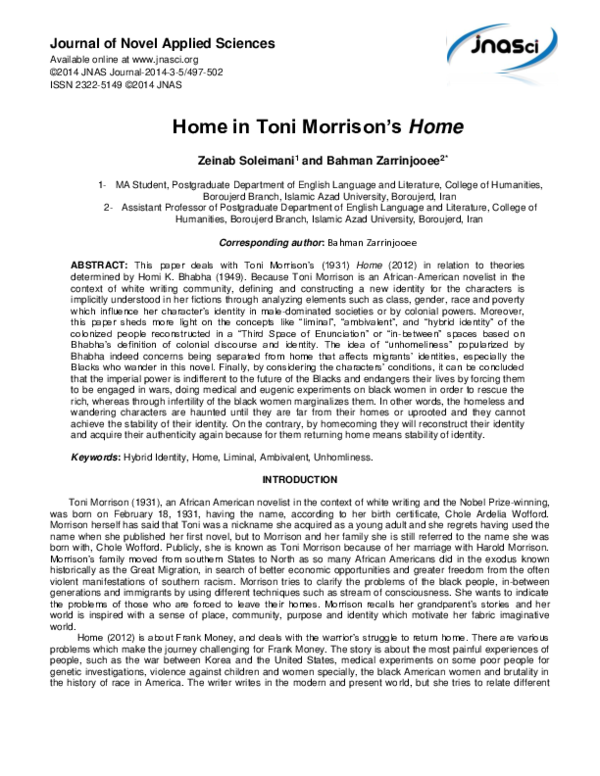 (PDF) Home in Toni Morrison ’ s Home