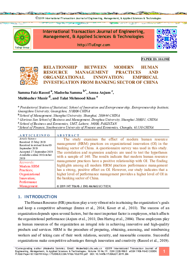 (PDF) Relationship Between Modern Human Resource Management Practices ...