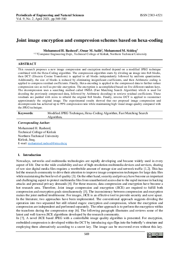 Pdf Joint Image Encryption And Compression Schemes Based On Hexa Coding Mohammed M Siddeq 3253