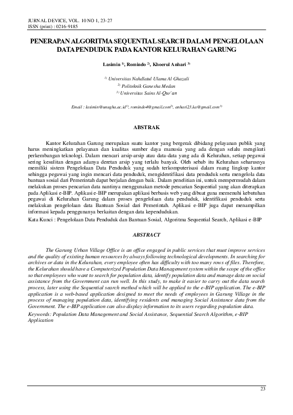 (PDF) Penerapan Algoritma Sequential Search Dalam Pengelolaan Data ... (PDF) Penerapan Algoritma Sequential Search Dalam Pengelolaan Data ...