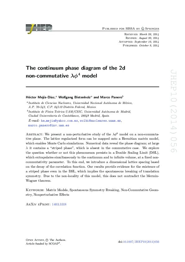 (PDF) The continuum phase diagram of the 2d non-commutative λϕ 4 model
