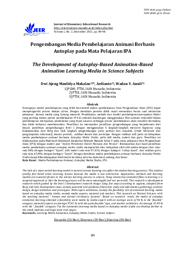 (PDF) Pengembangan Media Pembelajaran Animasi Berbasis Autoplay Pada Mata Pelajaran IPA