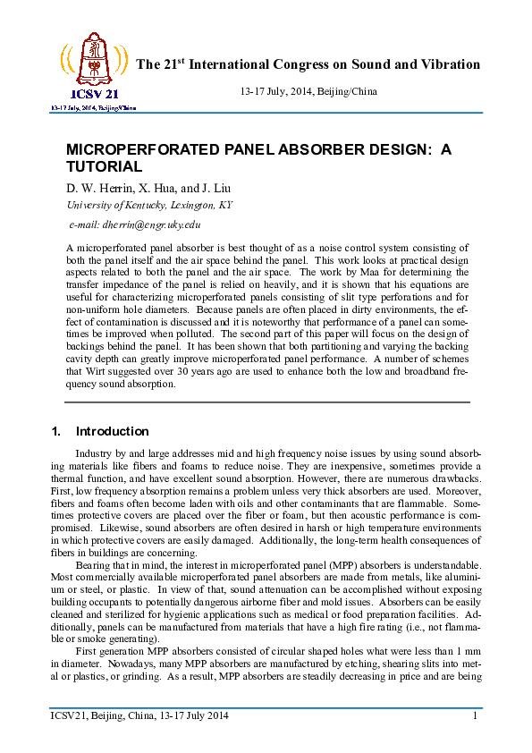(PDF) Microperforated Panel Absorber Design: A Tutorial
