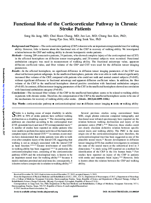 (PDF) Functional Role of the Corticoreticular Pathway in Chronic Stroke ...