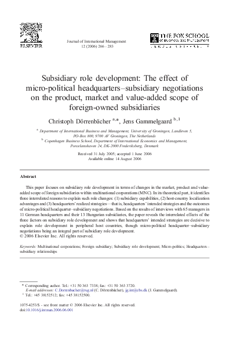 (PDF) Subsidiary role development: The effect of micro-political ...