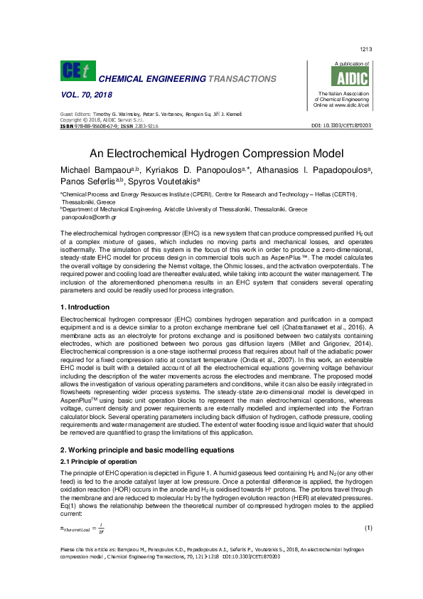 (PDF) An Electrochemical Hydrogen Compression Model