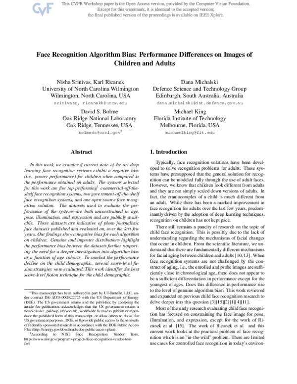 (PDF) Face Recognition Algorithm Bias: Performance Differences on ...