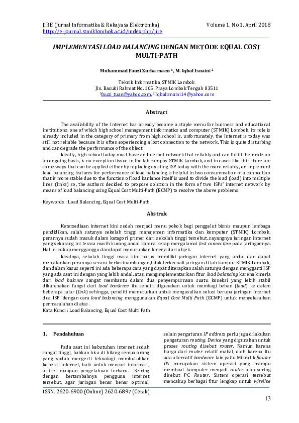 (PDF) Implementasi Load Balancing Dengan Metode Equal Cost Multi-Path