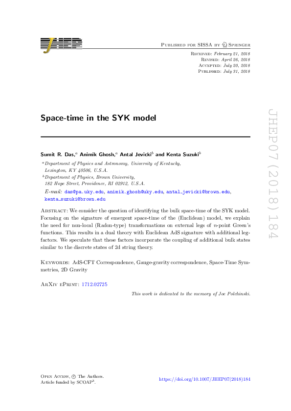 (PDF) Space-time in the SYK model