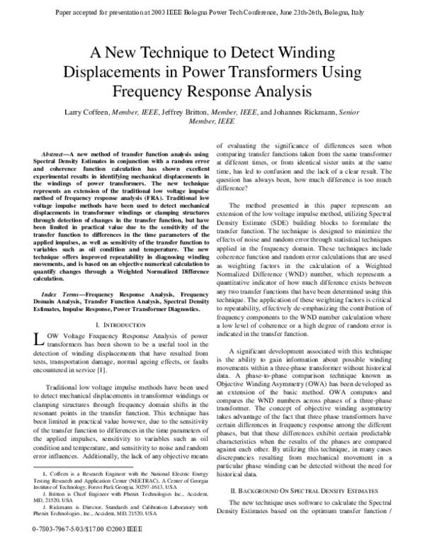 (PDF) A new technique to detect winding displacements in power transformers using frequency ...