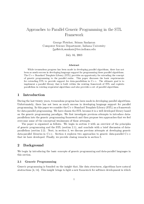 (PDF) Approaches to Parallel Generic Programming in the STL Framework