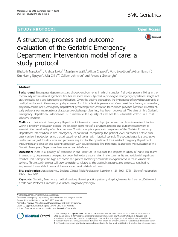 (PDF) A structure, process and outcome evaluation of the Geriatric Emergency Department ...