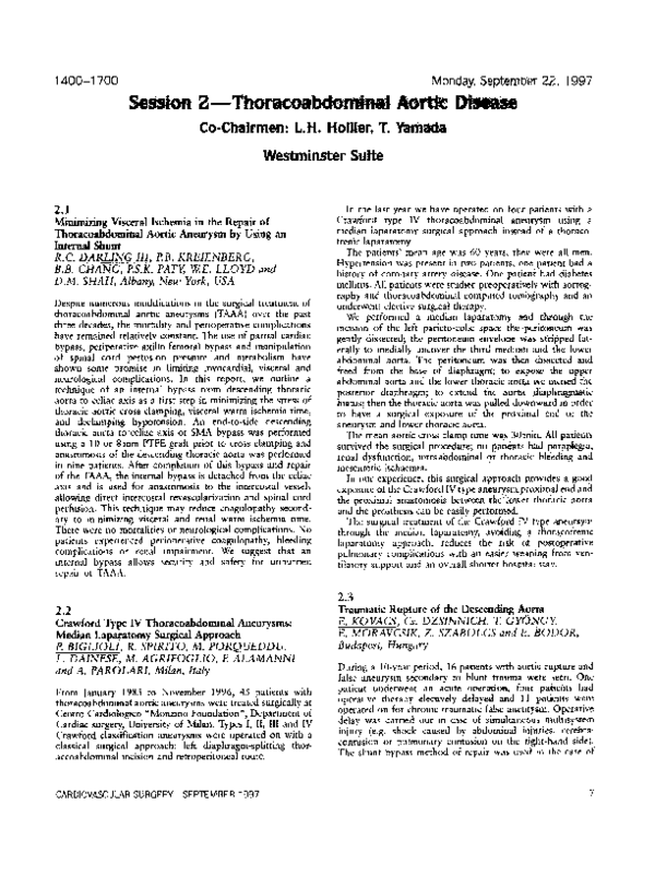 (PDF) 2.2 Crawford type IV thoracoabdominal aneurysms: Median ...