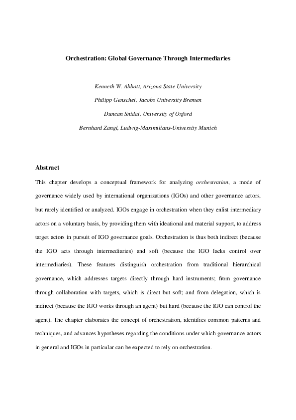 (PDF) Orchestration: Global Governance through Intermediaries
