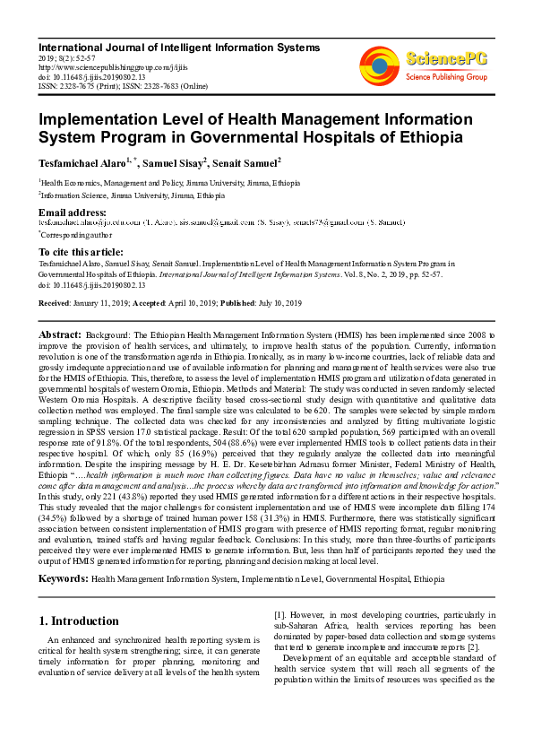 (PDF) Implementation Level of Health Management Information System ...