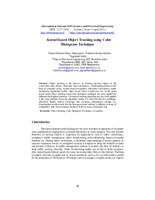 (PDF) Kernel Based Object Tracking Using Colour Histogram Technique