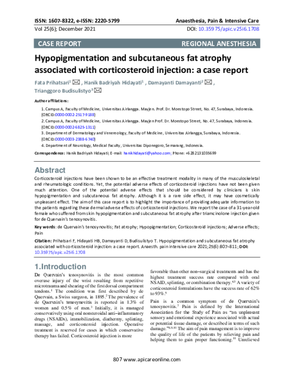 (PDF) Hypopigmentation and subcutaneous fat atrophy associated with ...