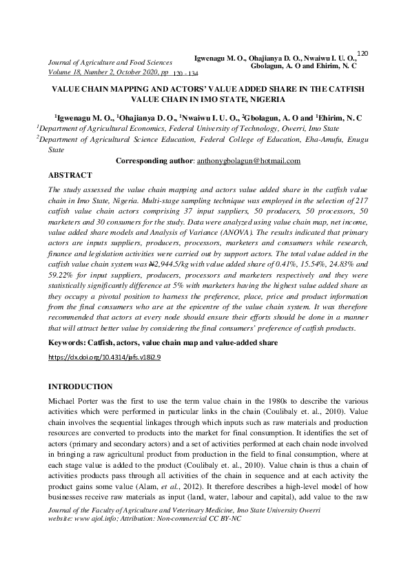 (PDF) Value chain mapping and actors’ value added share in the catfish ...