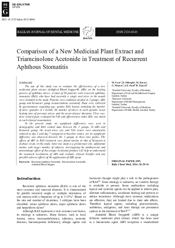 (PDF) Comparison of a New Medicinal Plant Extract and Triamcinolone ...