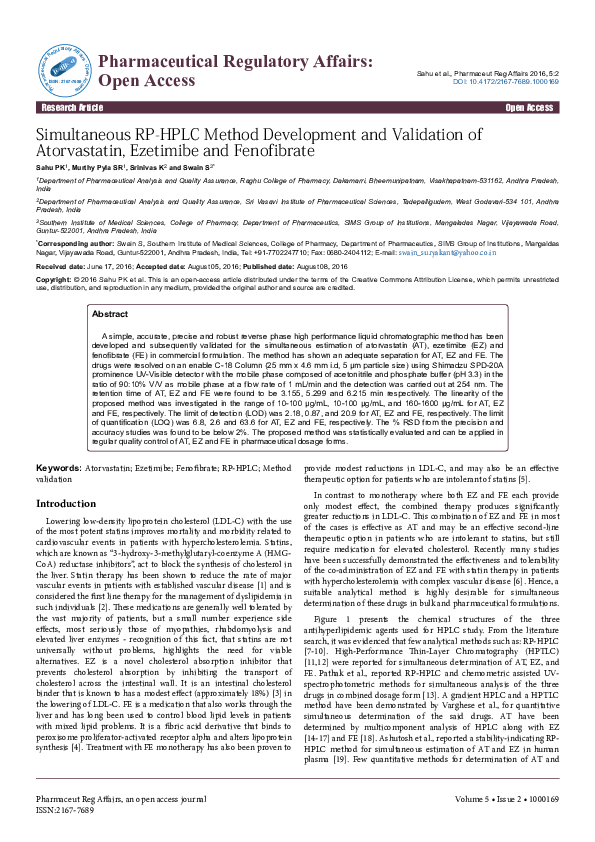 (PDF) Simultaneous RP-HPLC Method Development and Validation of Atorvastatin, Ezetimibe and ...