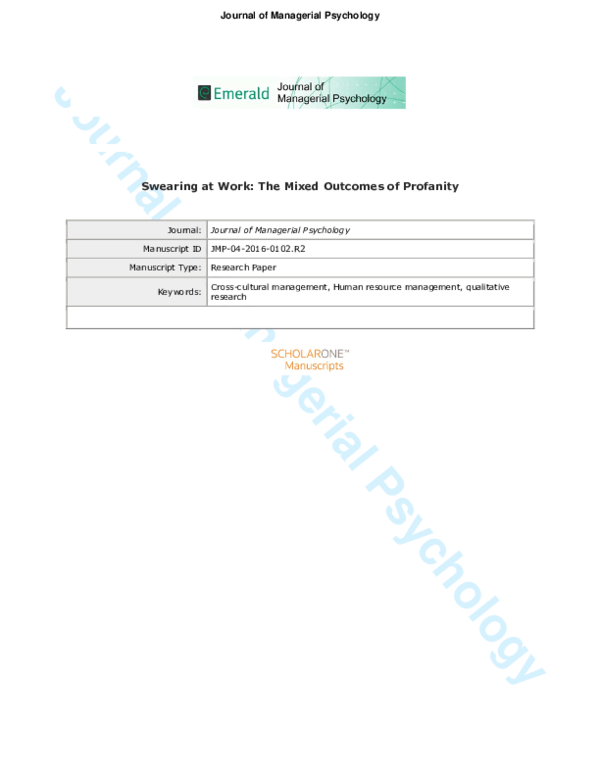 (PDF) Swearing at work: the mixed outcomes of profanity