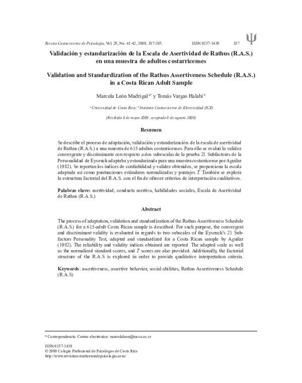 Pdf Validación Y Estandarización De La Escala De Asertividad De