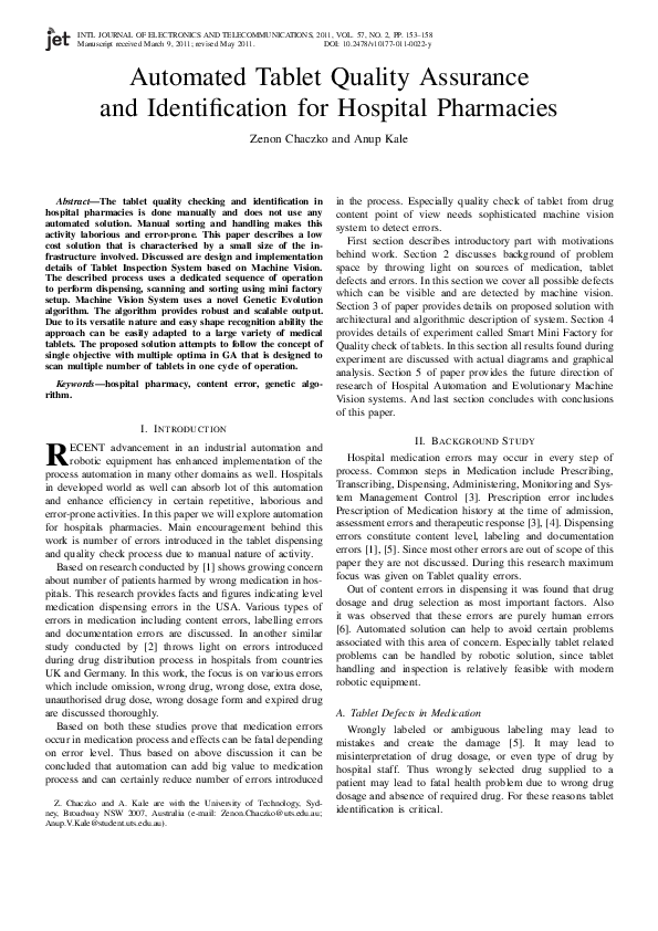 (PDF) Automated Tablet Quality Assurance and Identification for ...
