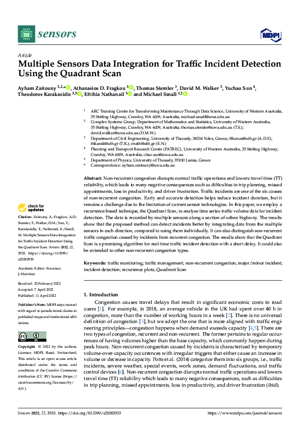 Pdf Multiple Sensors Data Integration For Traffic Incident Detection Using The Quadrant Scan