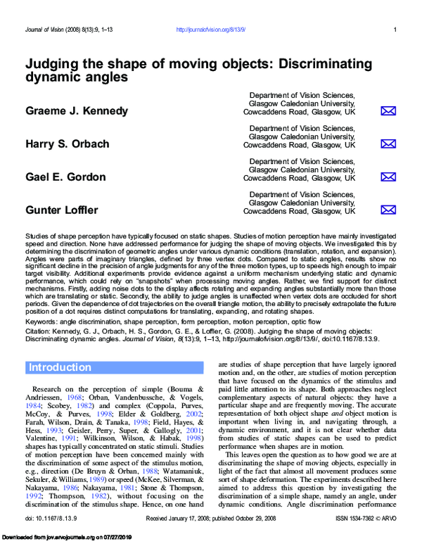 (PDF) Judging the shape of moving objects: Discriminating dynamic angles